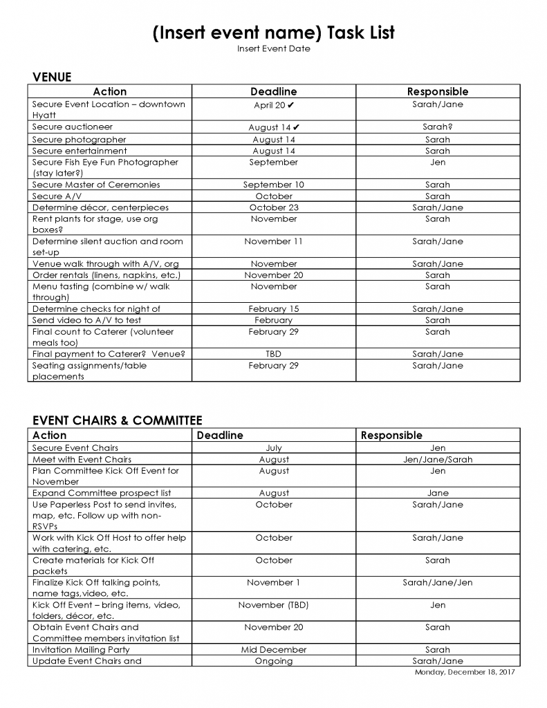 Event Tasklist - The Event Hive